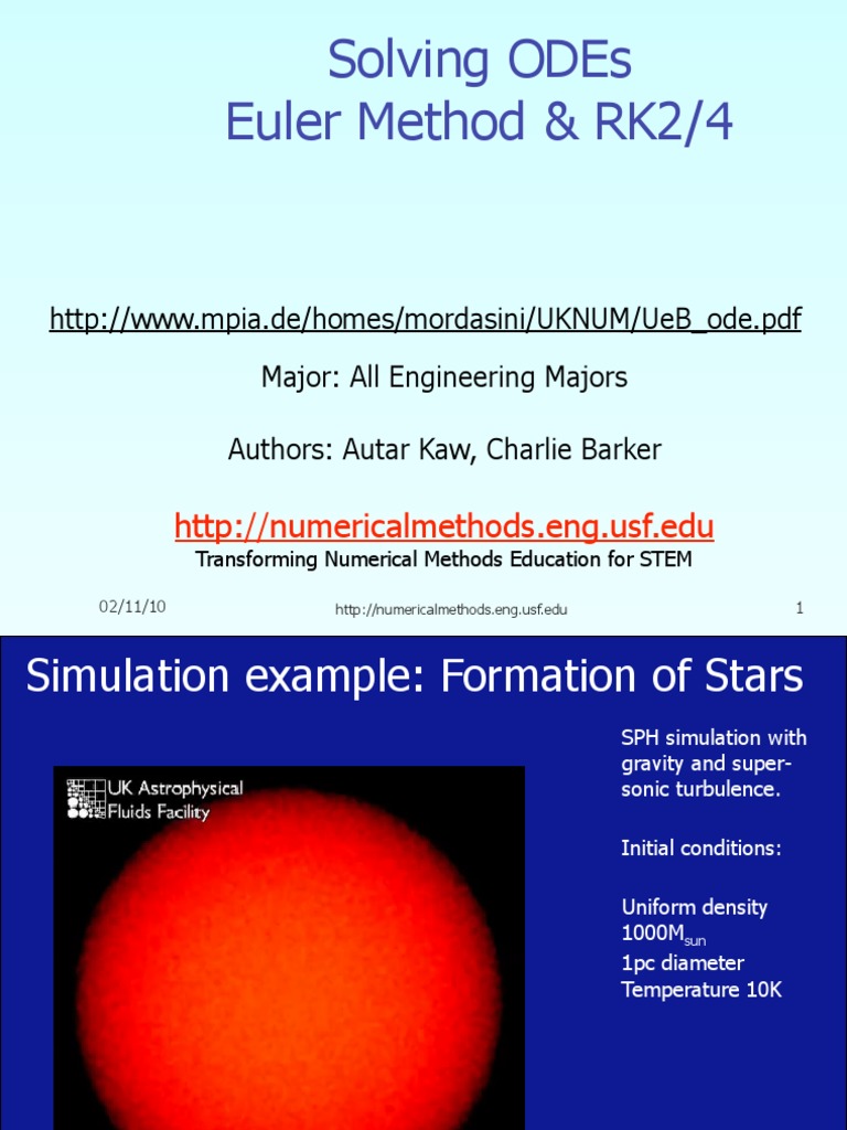 Solving Odes Euler Method And Rk2 4 Pdf Physics Algorithms