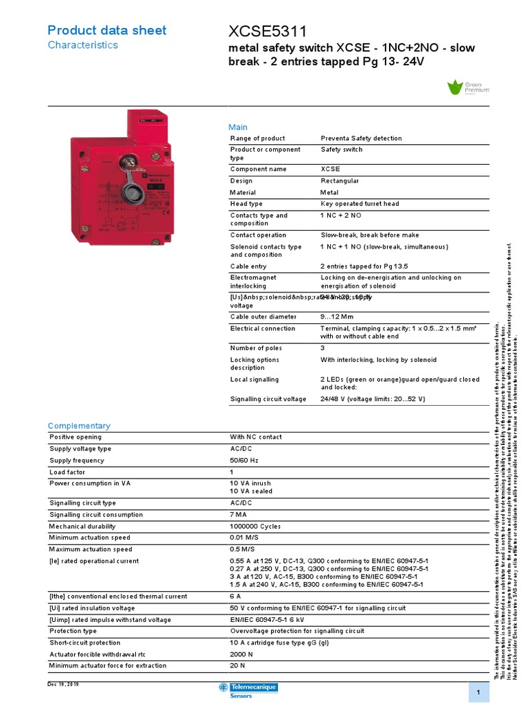Preventa Safety Detection XCSE5311 | PDF | Switch | International ...