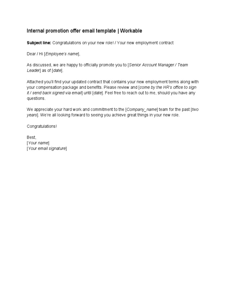 Internal Promotion Offer Email Template | PDF