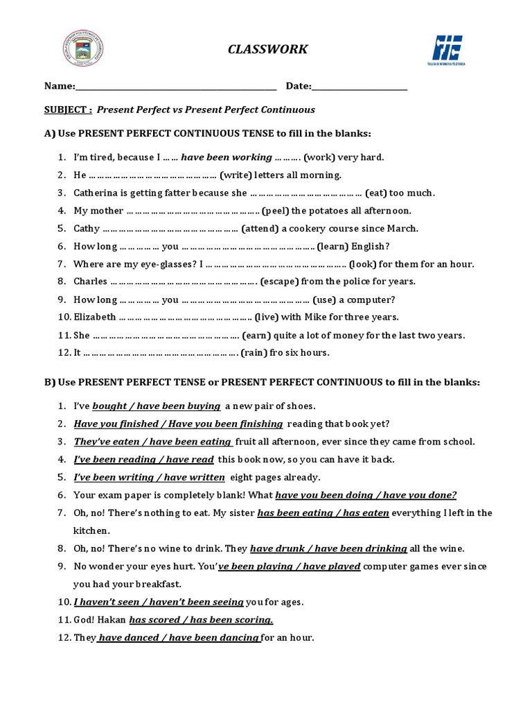 Present Perfect Vs Present Perfect Continuous PDF | PDF | Grammar ...