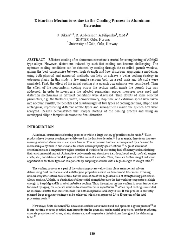 Distortion Mechanisms Due To The Cooling Process in Aluminum Extrusion ...