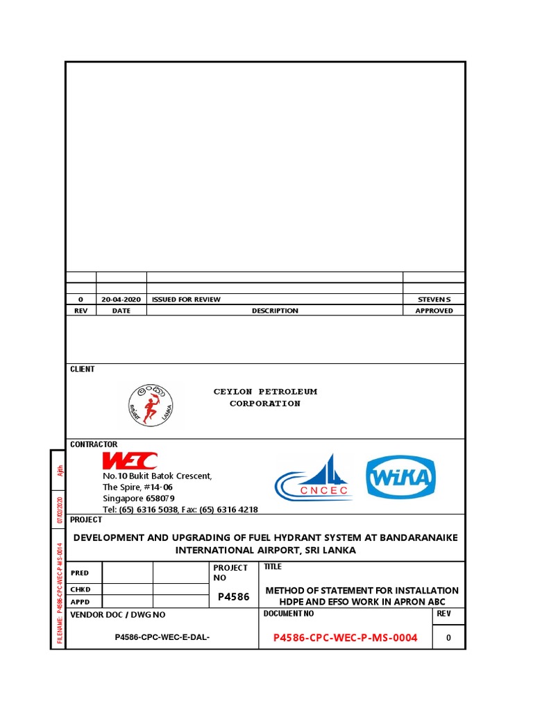 P4586-CPC-WEC-PJ-MS-0004 Method Statement For Installation of HDPE Work ...