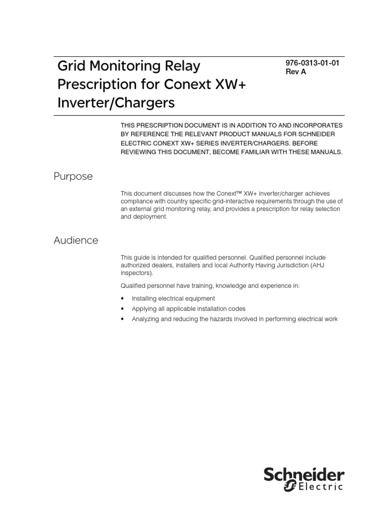 Grid Monitoring Relay Prescription For Conext XW+ Inverter/Chargers ...