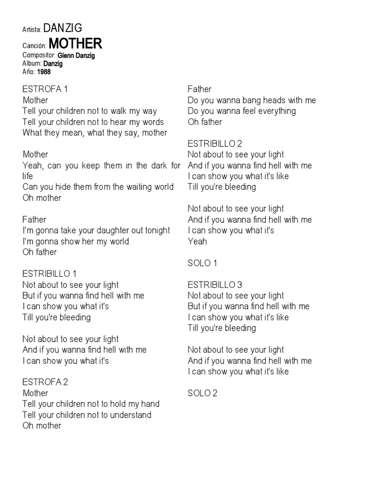 Mother (Danzig - Letra) | PDF