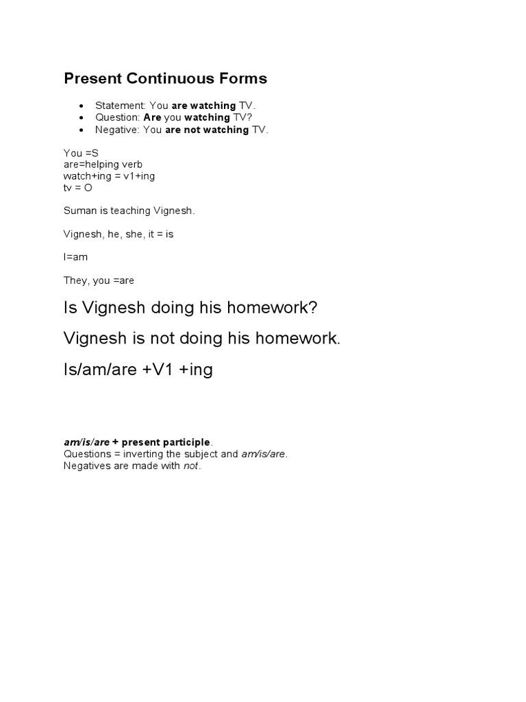 Present Continuous Forms | PDF | Verb | Grammatical Tense