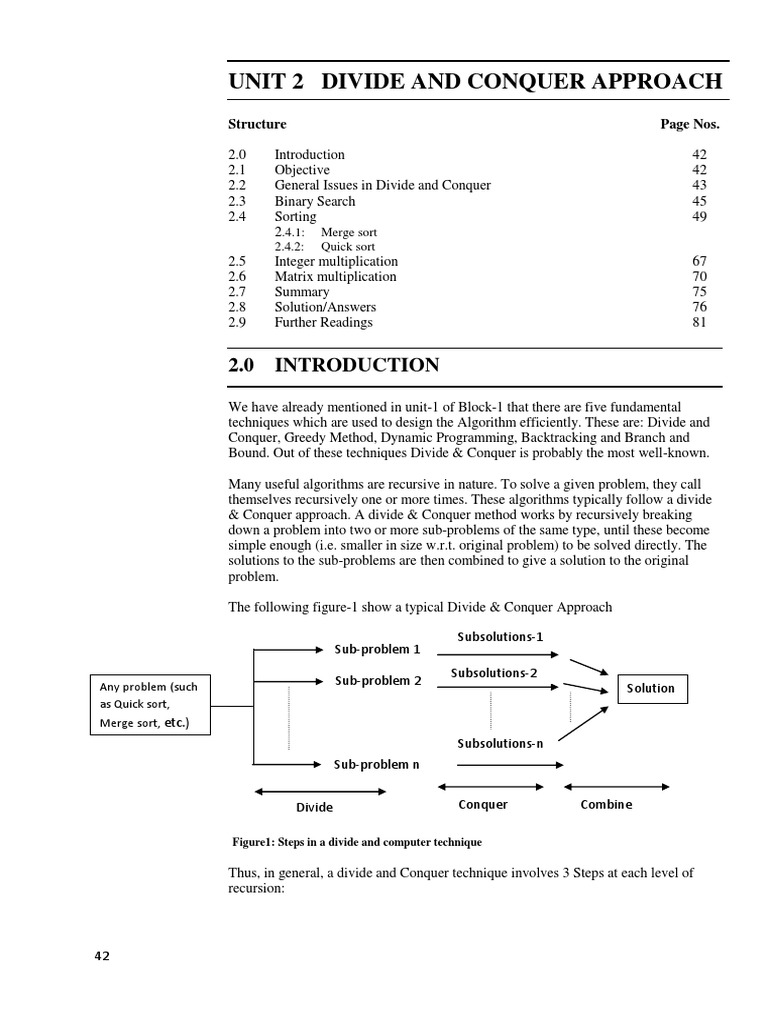 Unit 2 Divide and Conquer Approach: Structure Page Nos | PDF | Algorithms | Discrete Mathematics