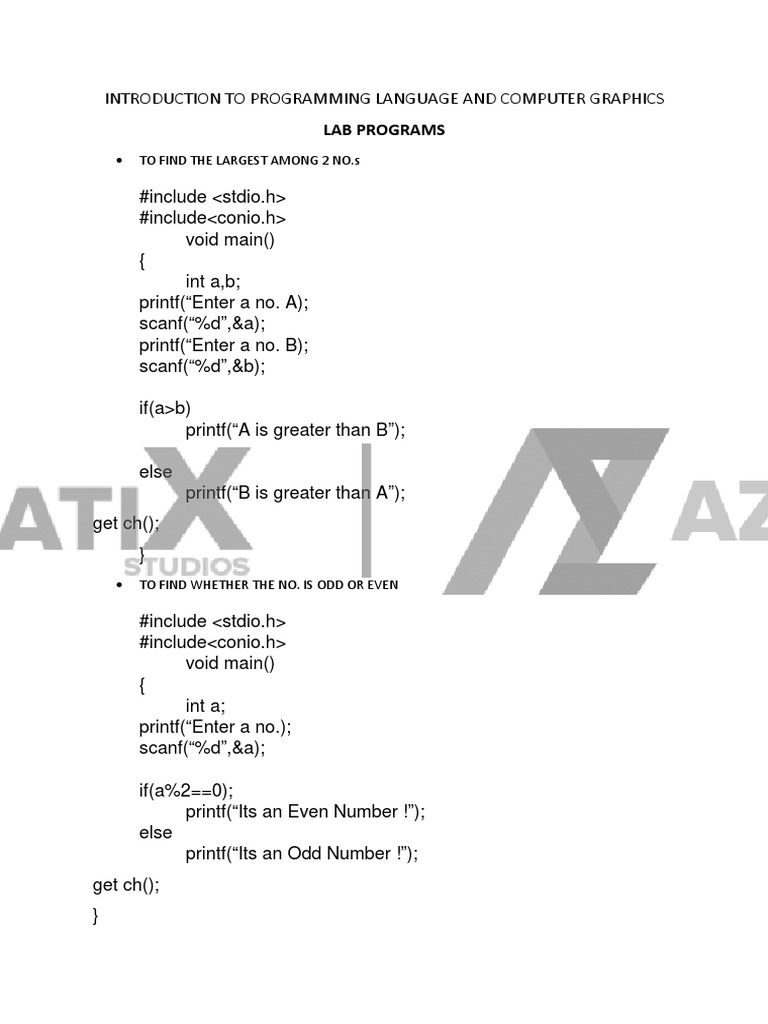 Lab Programs: To Find The Largest Among 2 No.S | PDF | Computer ...