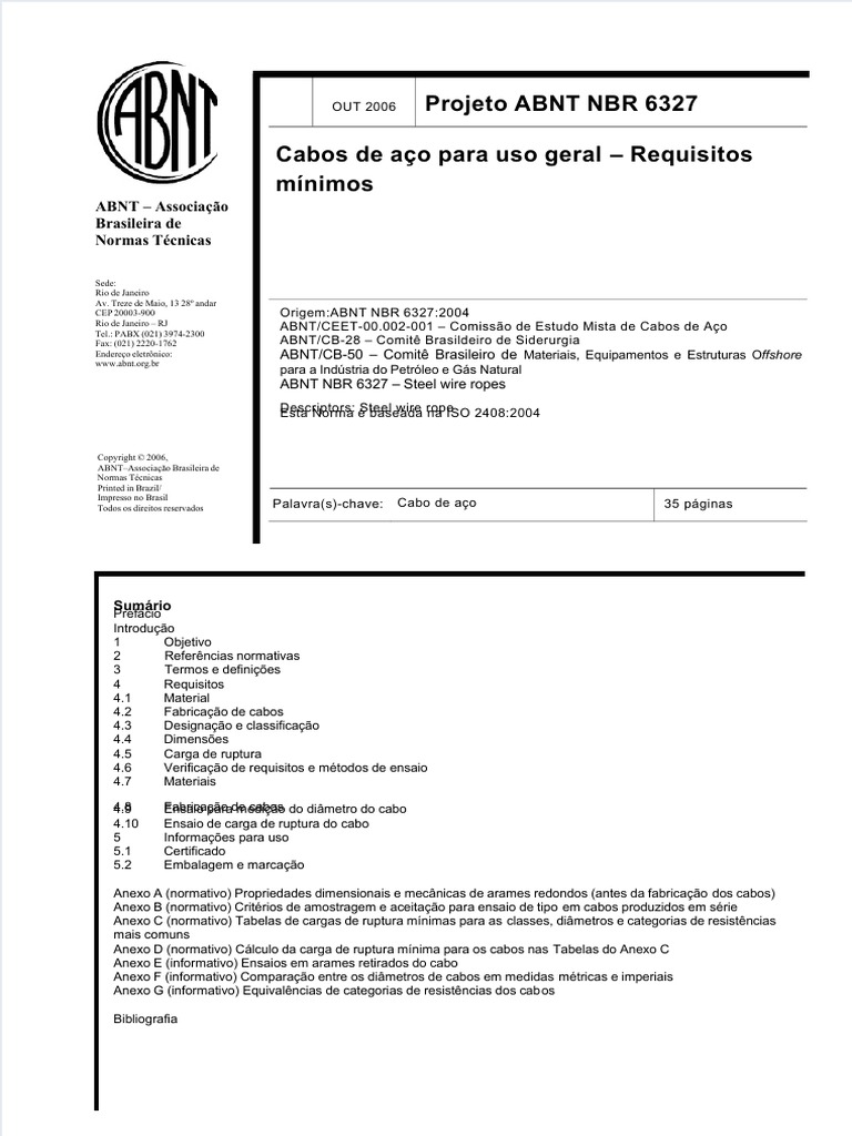 NBR-6327 Cabos de Aço | PDF | Engenharia Civil | Materiais