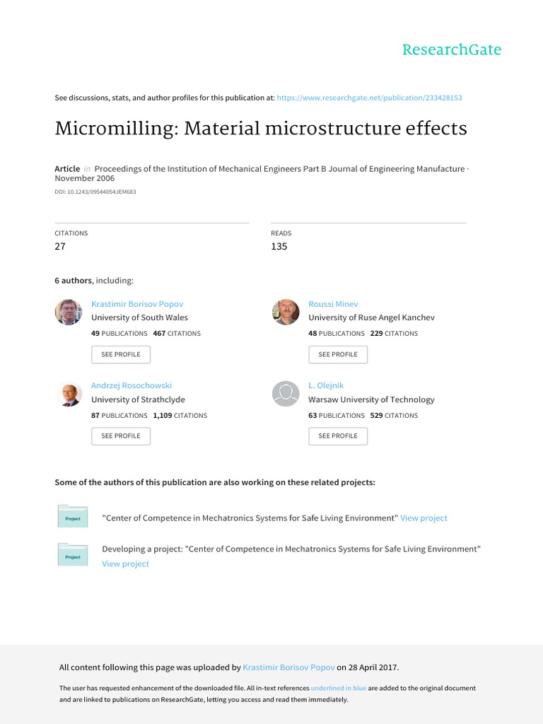 2006 Micromilling Material Microstructure Effects Jem 683 Part B PDF | PDF | Crystallite | Machining