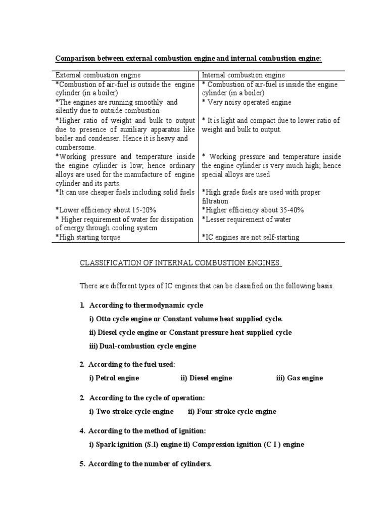 1 Classification | PDF | Engines | Internal Combustion Engine