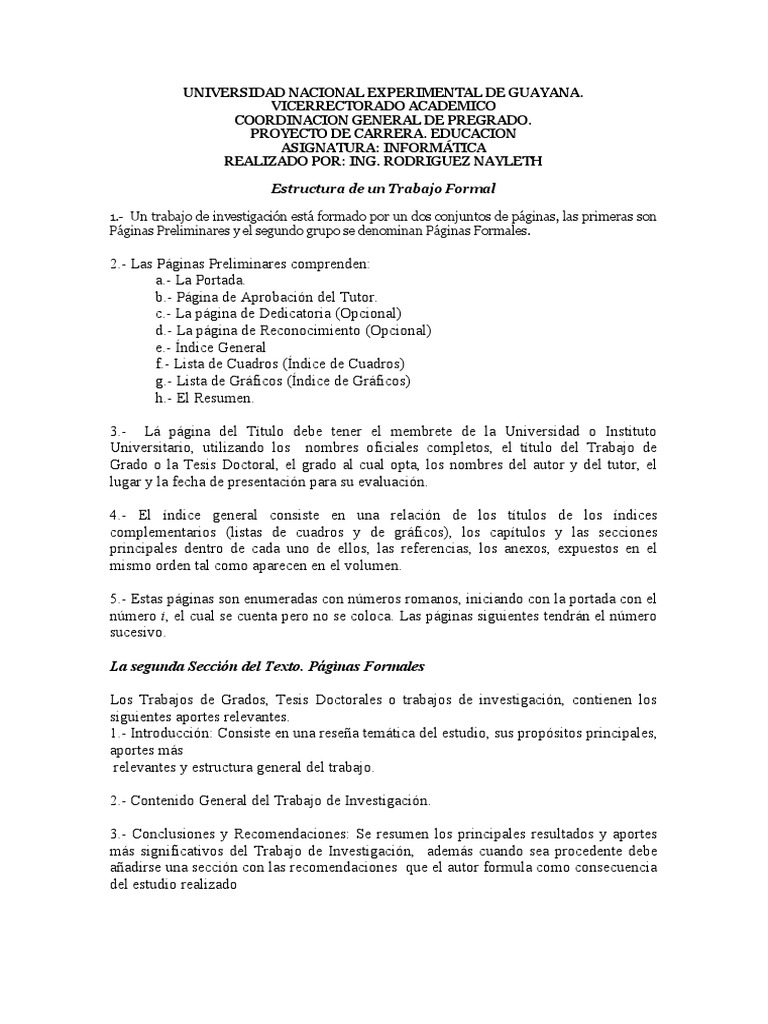 Estructura de Un Trabajo Formal | PDF