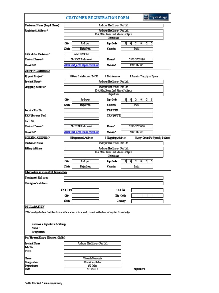 Customer Registration Form: Fields Marked Are Compulsory | PDF | Taxes ...