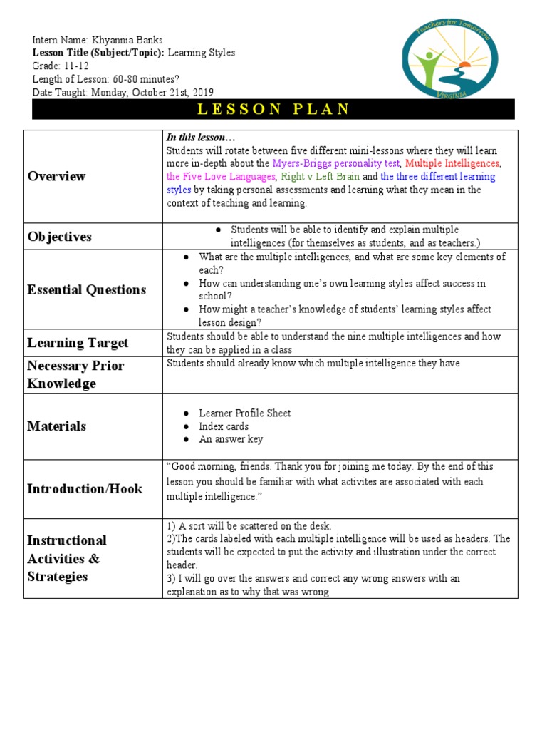 Learning Styles LP For The Ones 19-20 1 | PDF | Learning Styles ...