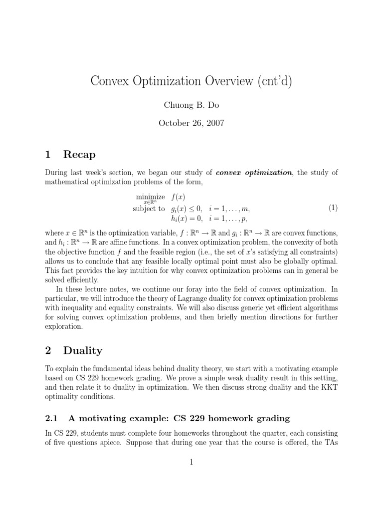 Convex Optimization Overview (CNT'D) : 1 Recap | PDF | Mathematical ...