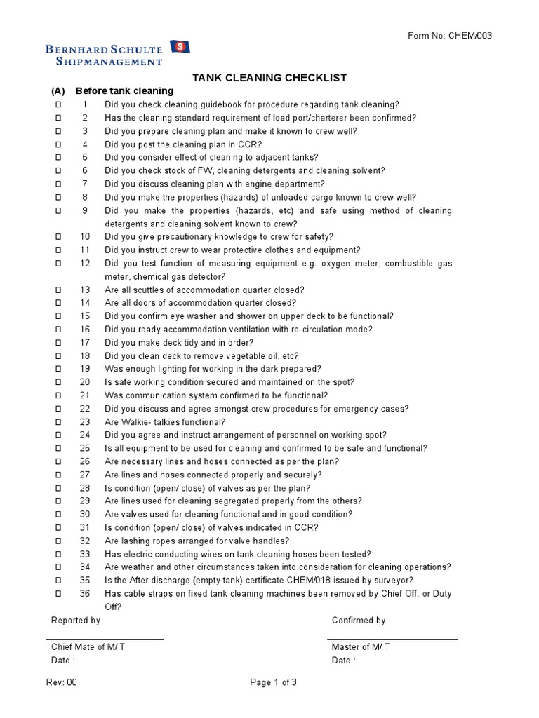 5468-Tank Cleaning Checklist | PDF | Valve | Tanks