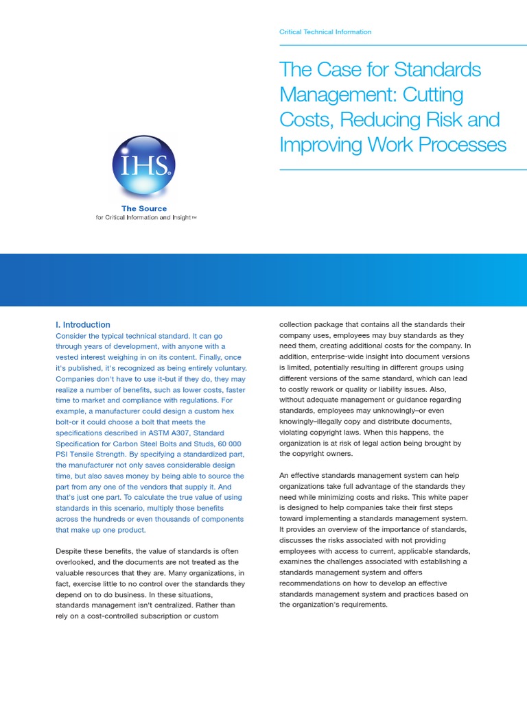 The Case For Standards Management: Cutting Costs, Reducing Risk and ...