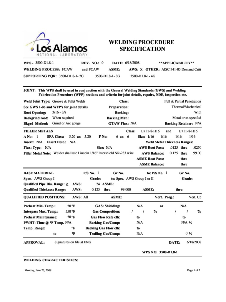 Welding Procedure Welding Procedure Specification Specification | PDF ...