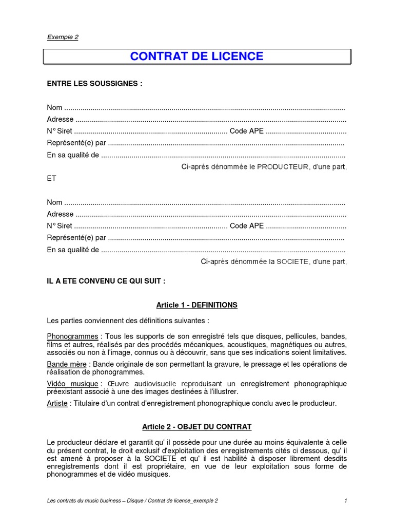 Exemple de Contrat de Licence PDF | PDF | Média de masse | Média