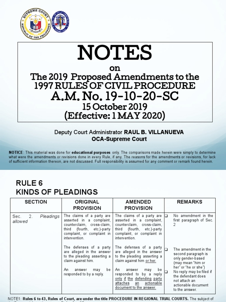 Amended Rules On CivPro | PDF | Affidavit | Pleading