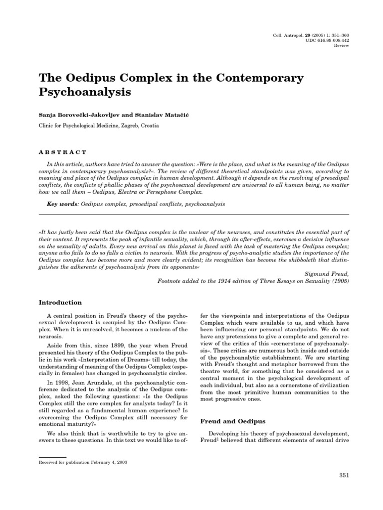 The Oedipus Complex in The Contemporary Psychoanalysis | PDF | Oedipus ...