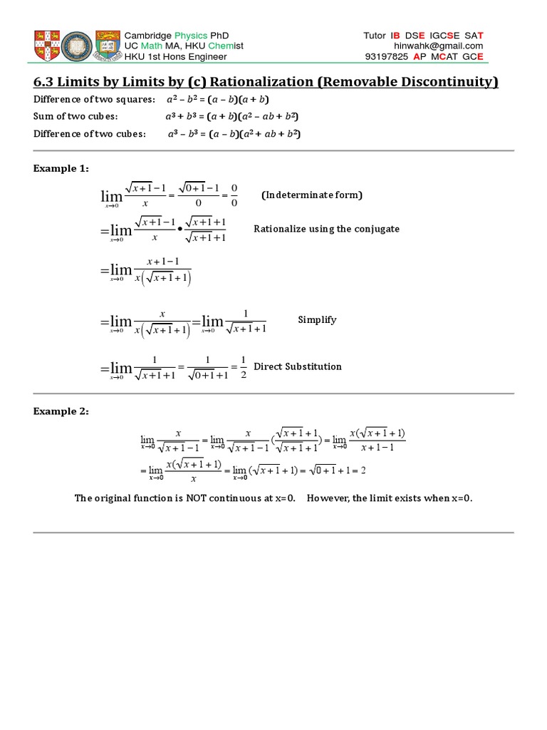 6.3 Limits by Limits by Rationalization 5 | PDF | Mathematical Objects ...