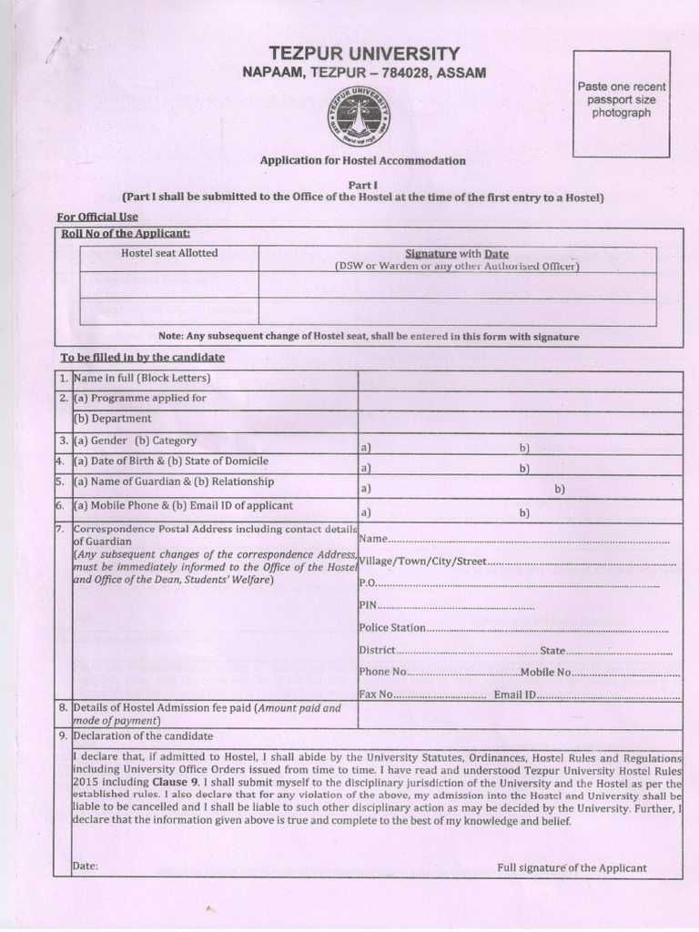 Hostel Accomodation Form | PDF