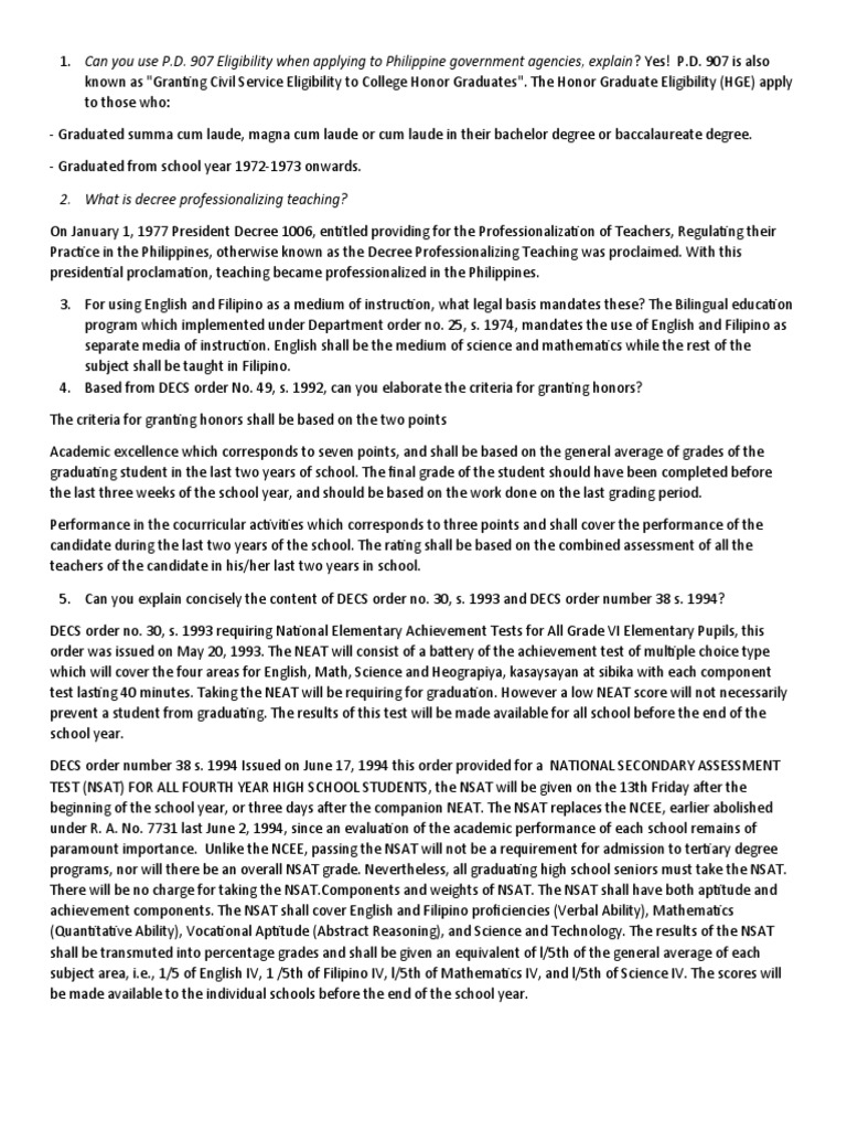 An Analysis of Philippine Education Decrees and Orders Regarding ...