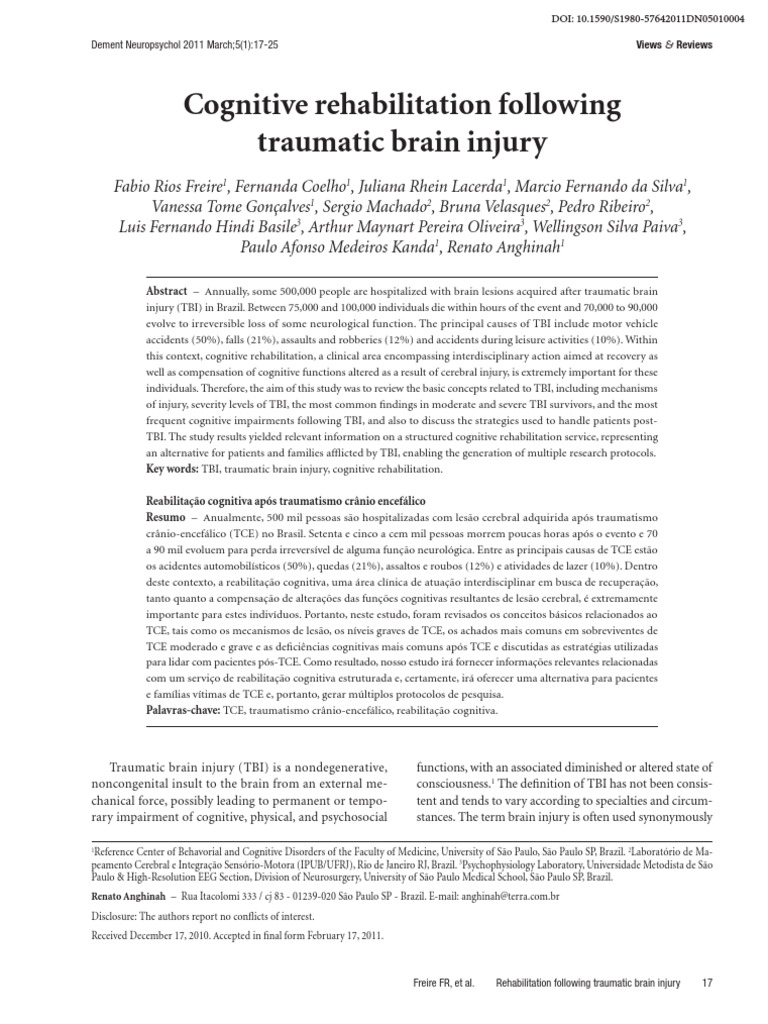 Cognitive Rehabilitation Following TBI | PDF | Traumatic Brain Injury ...