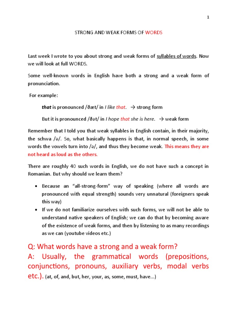 Strong and Weak Forms of Words | PDF | English Language | Linguistic Typology