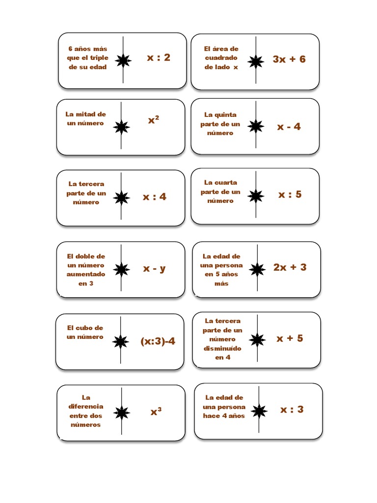 Dominó de Expresiones Algebraicas | PDF