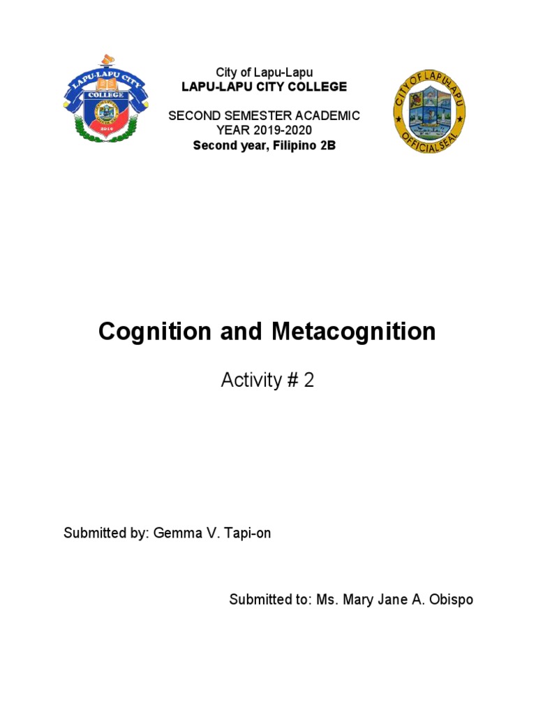 Cognition and Metacognition: Activity # 2 | PDF | Metacognition ...
