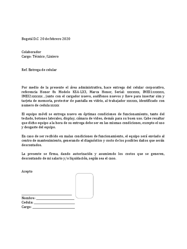 Acta Entrega de Celular - PDF Efefefef | PDF