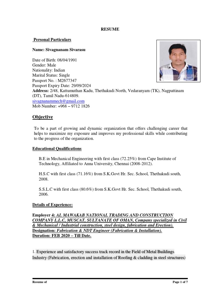 Resume - Fabrication Engineer Heavy Engineering Steel Fabrication | PDF ...