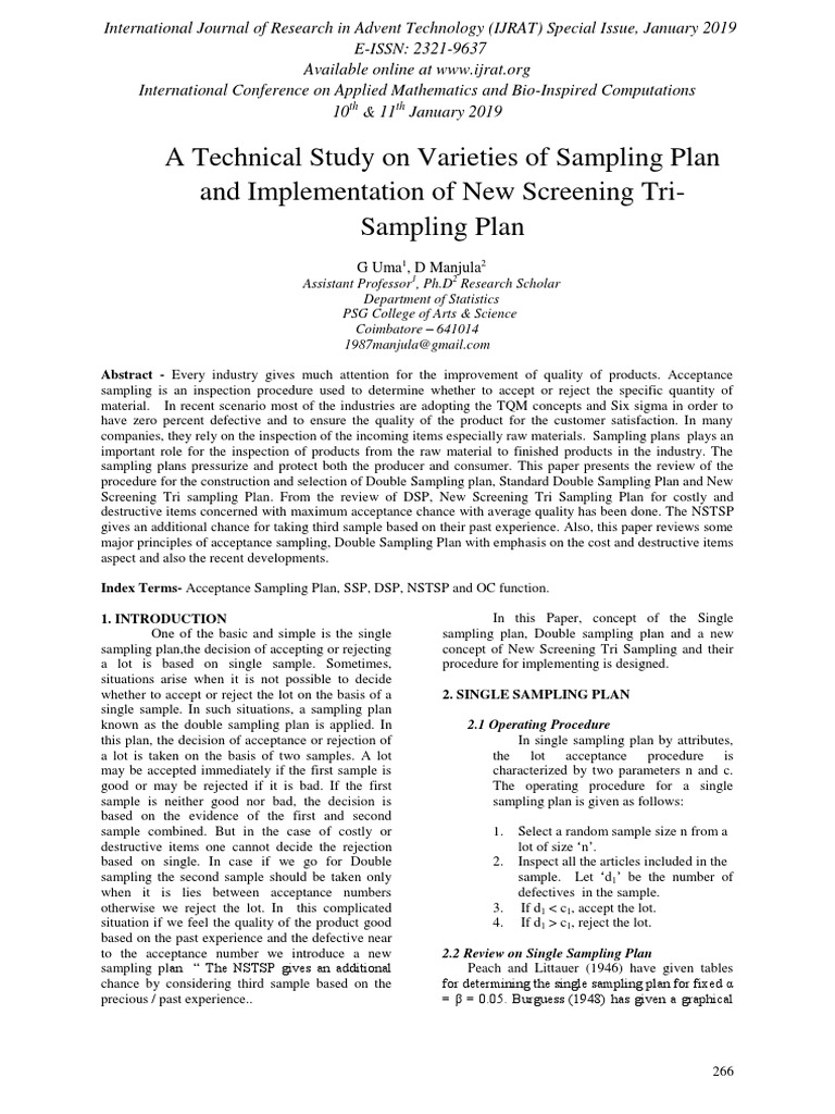 A Technical Study On Varieties of Sampling Plan and Implementation of ...