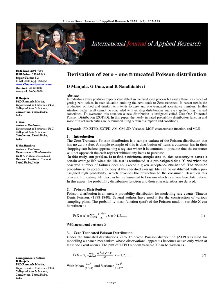 Derivation Of Zero One Truncated Poisson Distribution Pdf Mean Poisson Distribution