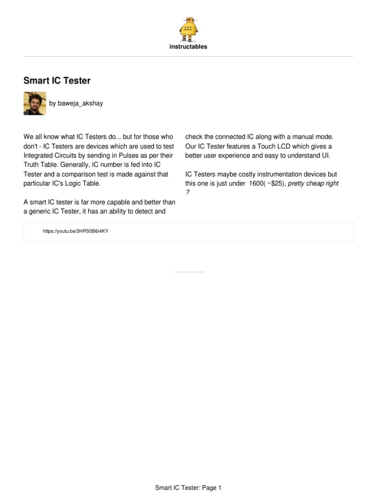 Smart IC Tester PDF | PDF | Printed Circuit Board | Arduino