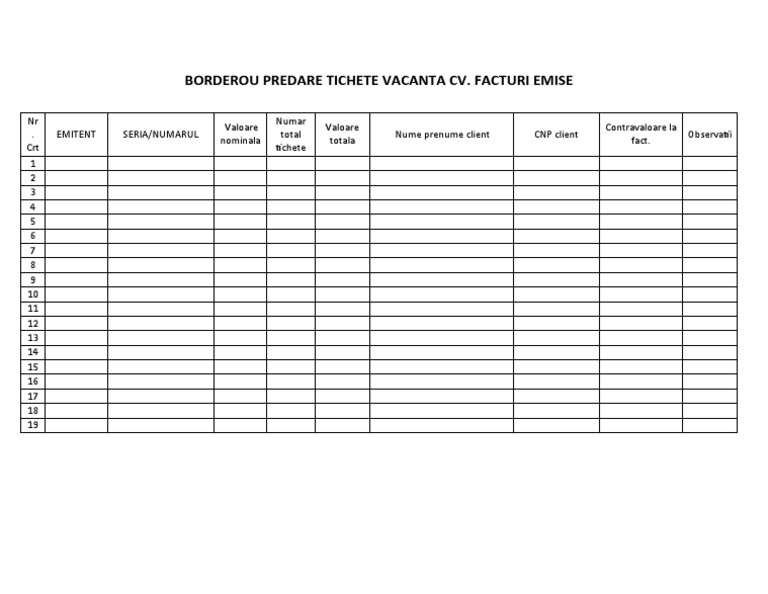 Borderou Predare Tichete Vacanta CV | PDF