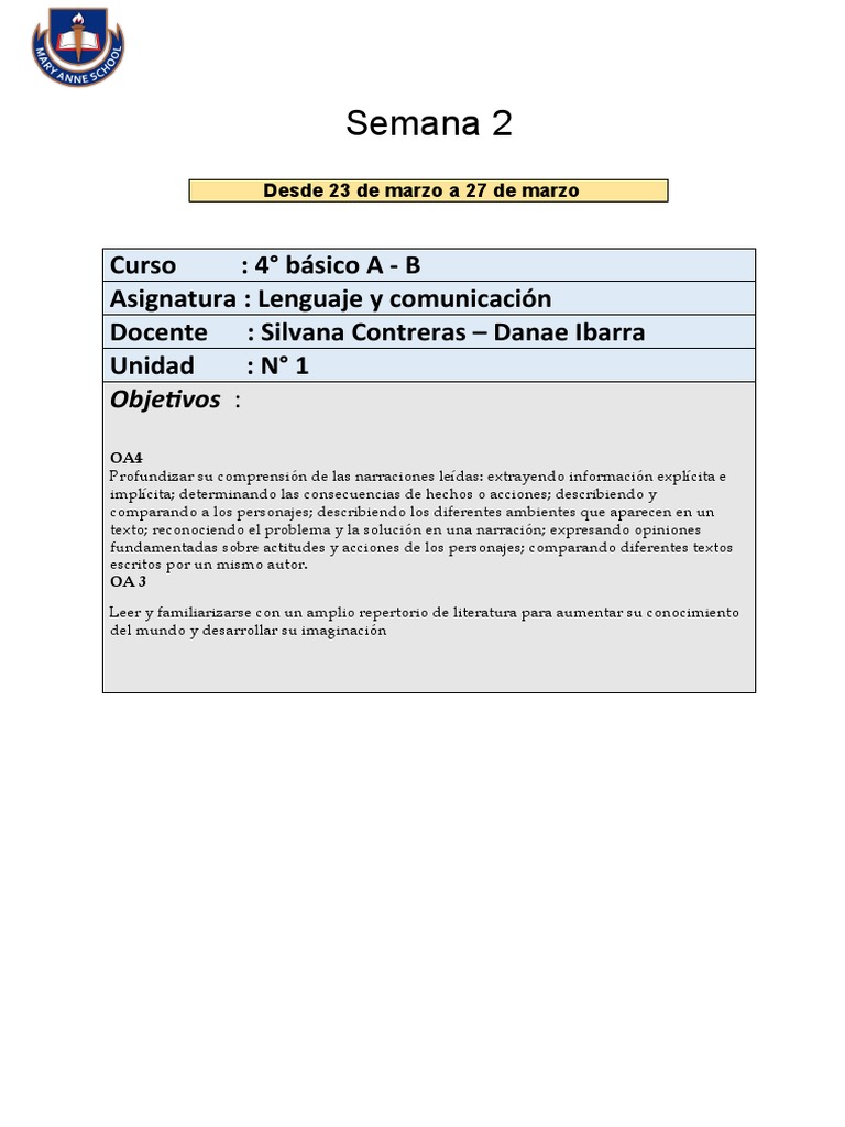 Semana 2 Lenguaje Cuartos | PDF | Narrativa | Cuentos