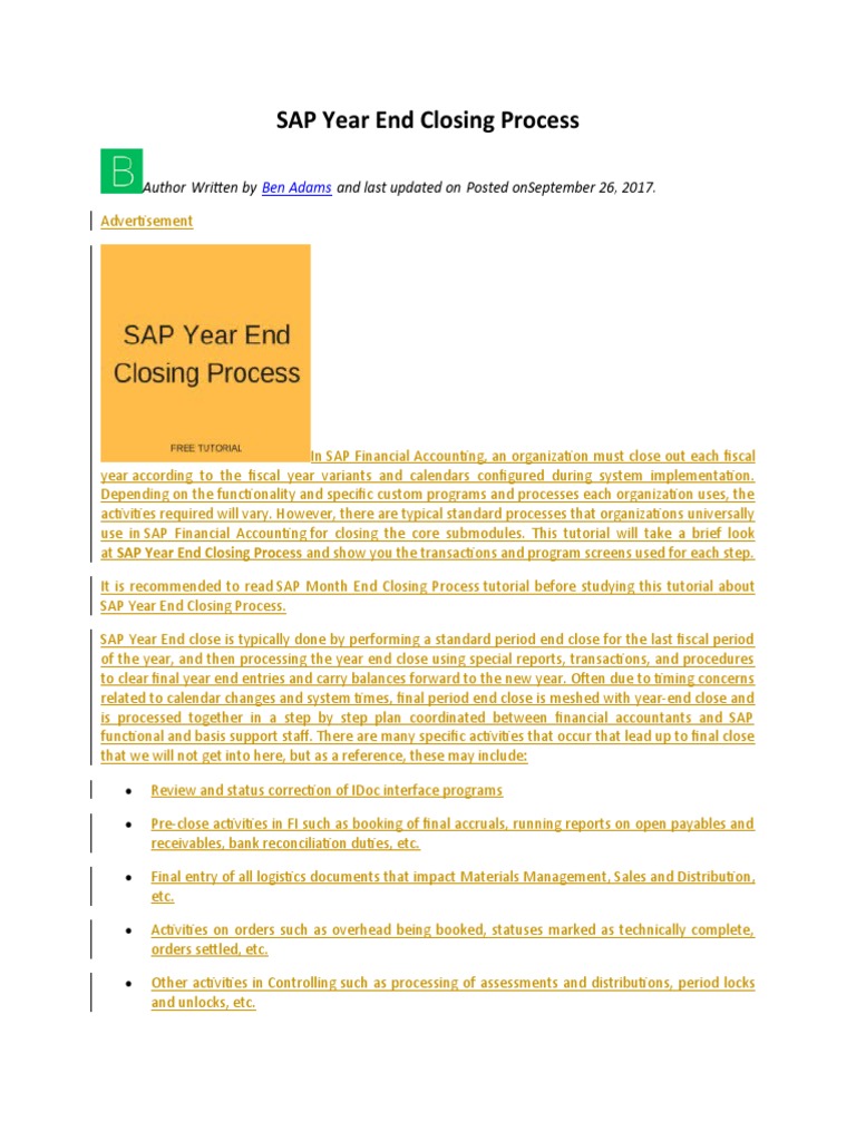 SAP Year End Closing Activities Guide | PDF | Accounts Payable ...