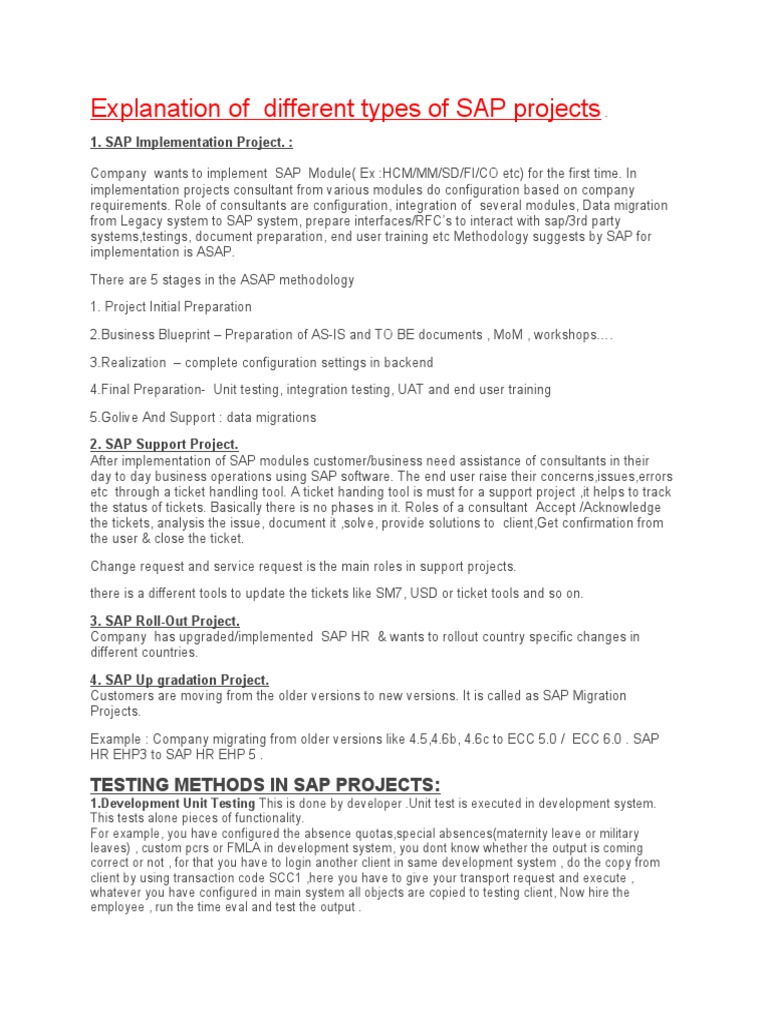 Explanation of Different Types of SAP Projects | PDF | Business ...