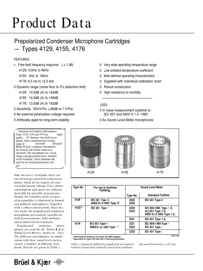 Product: Prepolarized Condenser Microphone Cartridges - Types 4129 ...