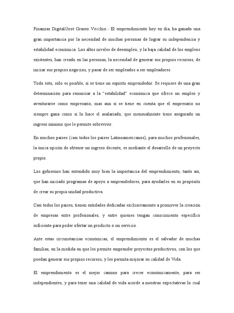 Importancia Del Emprendimiento | PDF | Iniciativa empresarial | Business