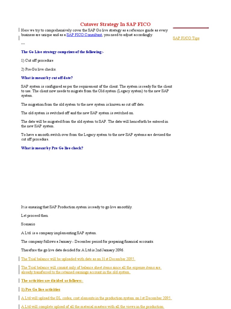 SAP FICO Cutover Strategy Guide | PDF | Debits And Credits | Business ...