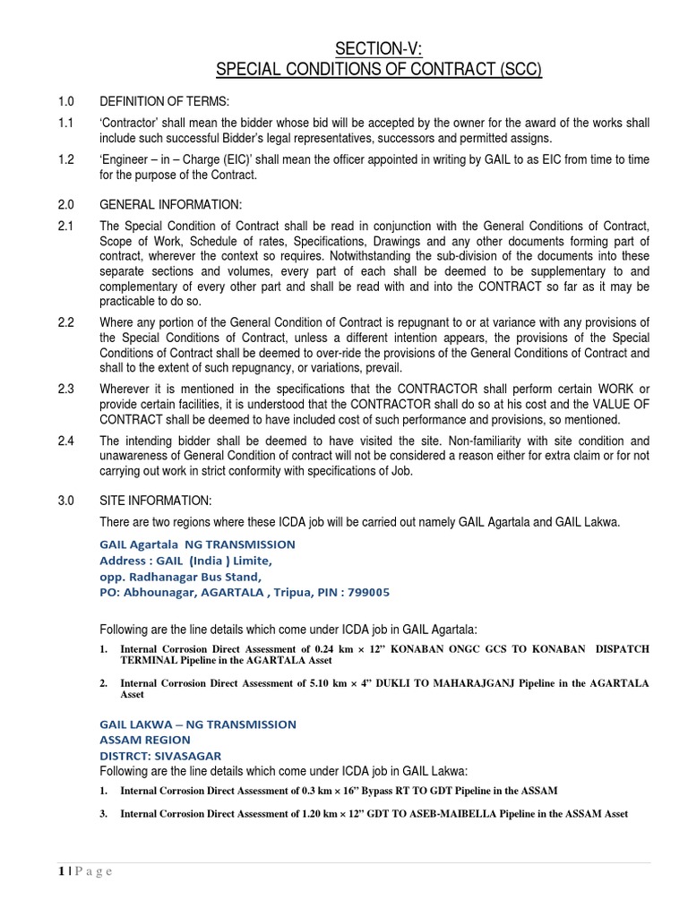 Section-V: Special Conditions of Contract (SCC) : 1.0 Definition of ...