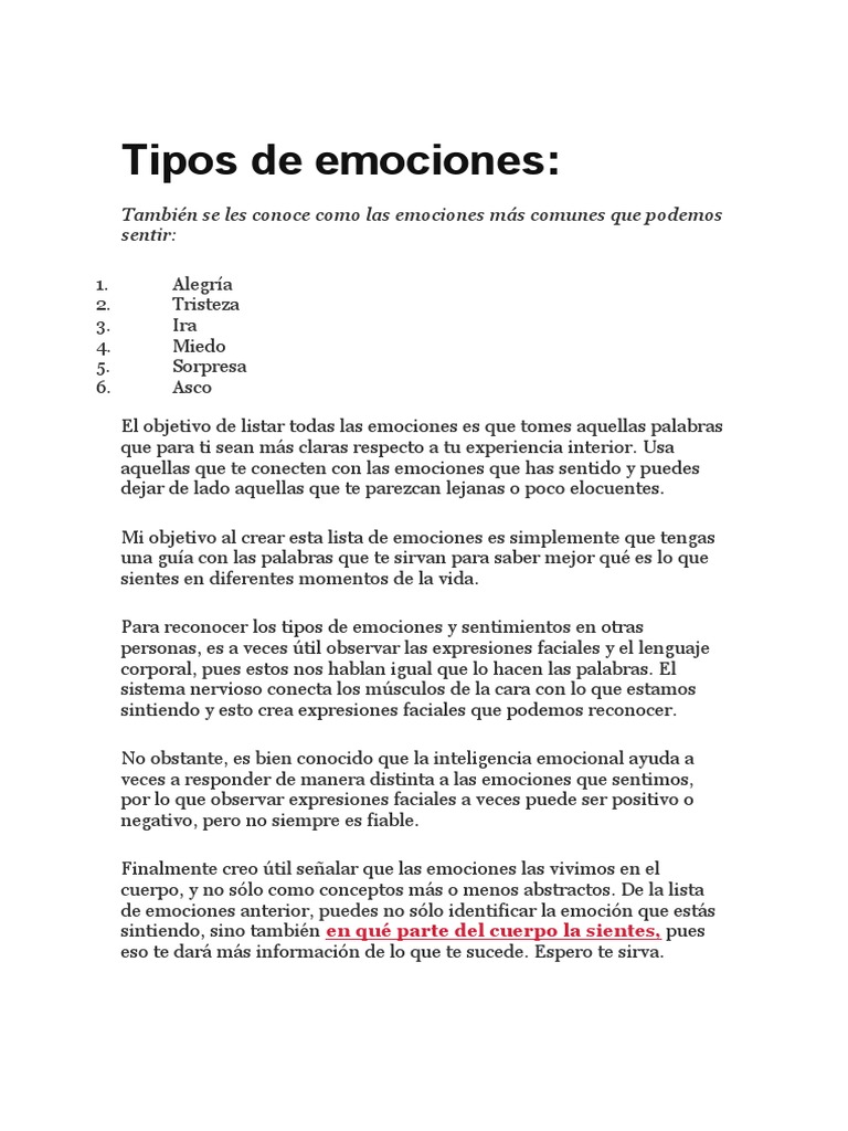 Tipos De Emociones Pdf