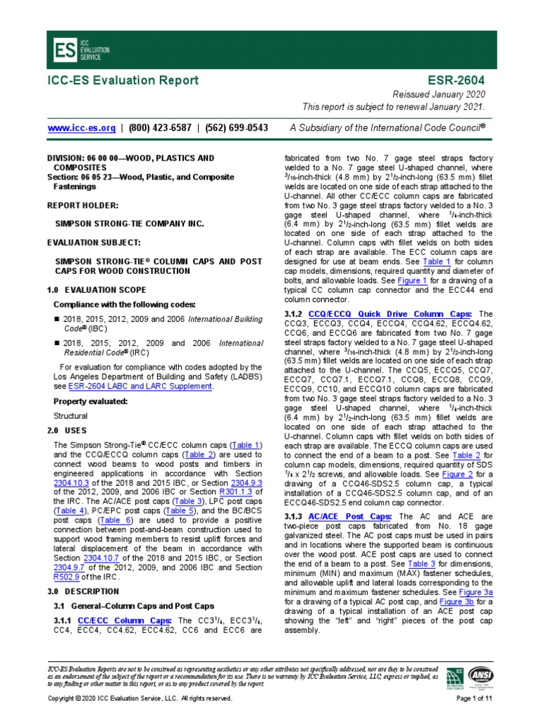 ICC-ES Evaluation Report ESR-2604 | PDF | Lumber | Screw