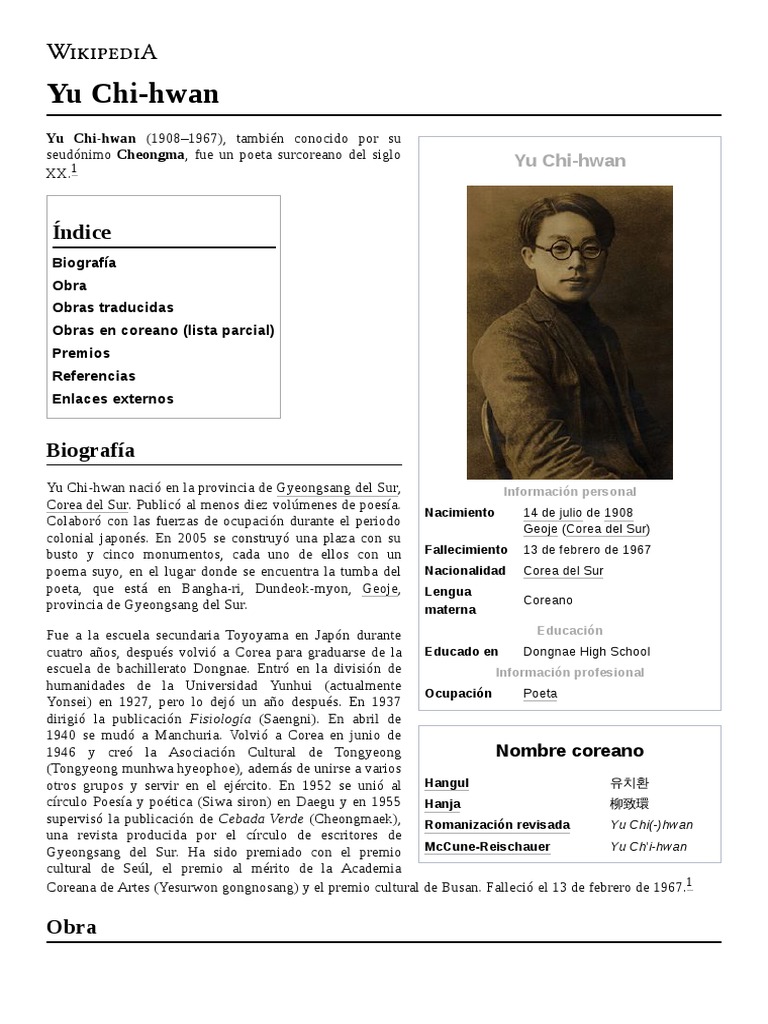 Yu Chi-Hwan | PDF | Poesía