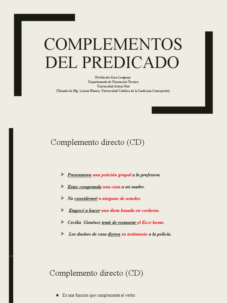 Complementos Del Predicado | PDF | Objeto (gramática) | Asunto (gramática)