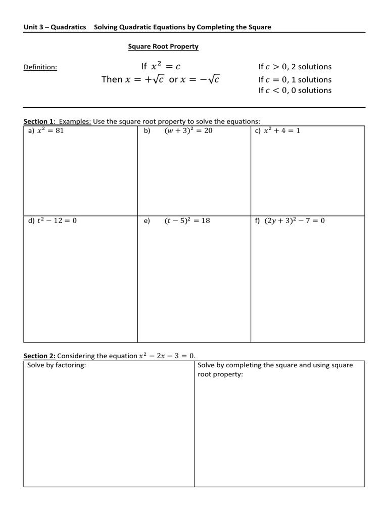 Solving Quadratics by Completing Square | PDF | Quadratic Equation ...