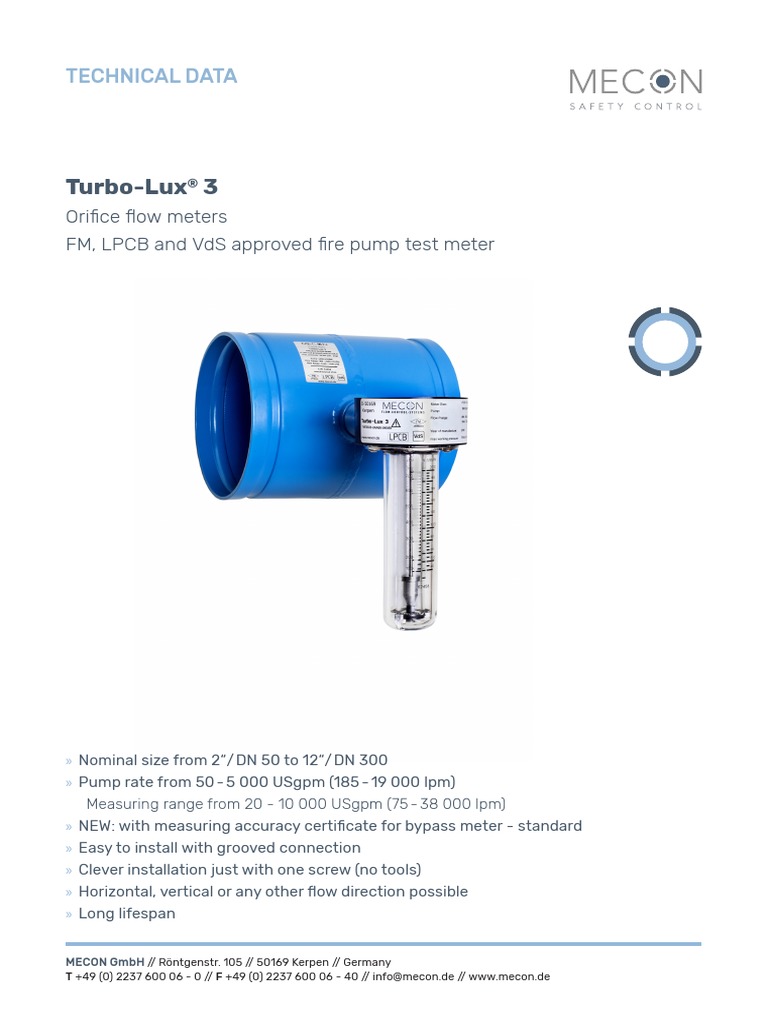 Turbo Lux 3 Technical Data Sheet | PDF | Flow Measurement | Pipe (Fluid ...